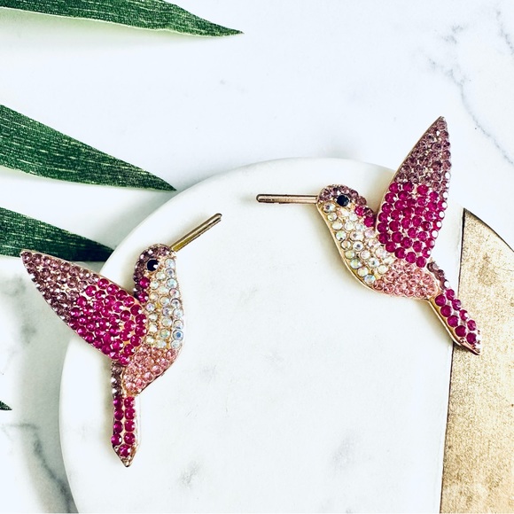 Jewelry | 23 Pink Hummingbird Sparkling Crystal Bird Earrings Cocktail ...